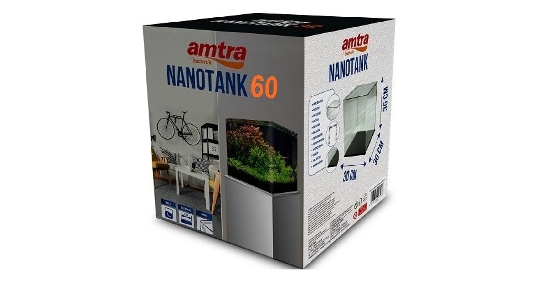 AMTRA NANOTANK 60 (38x38x43cm) - hajlított élű akvárium, üvegtetővel